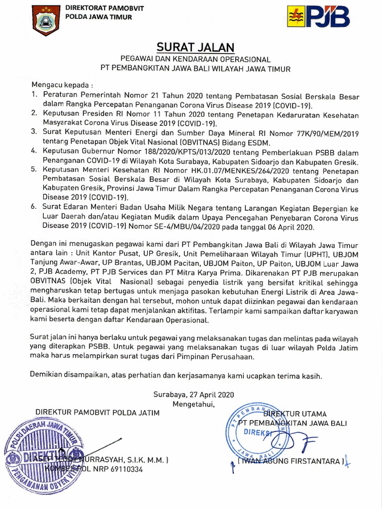 Surat Jalan Polda Jatim | PDF