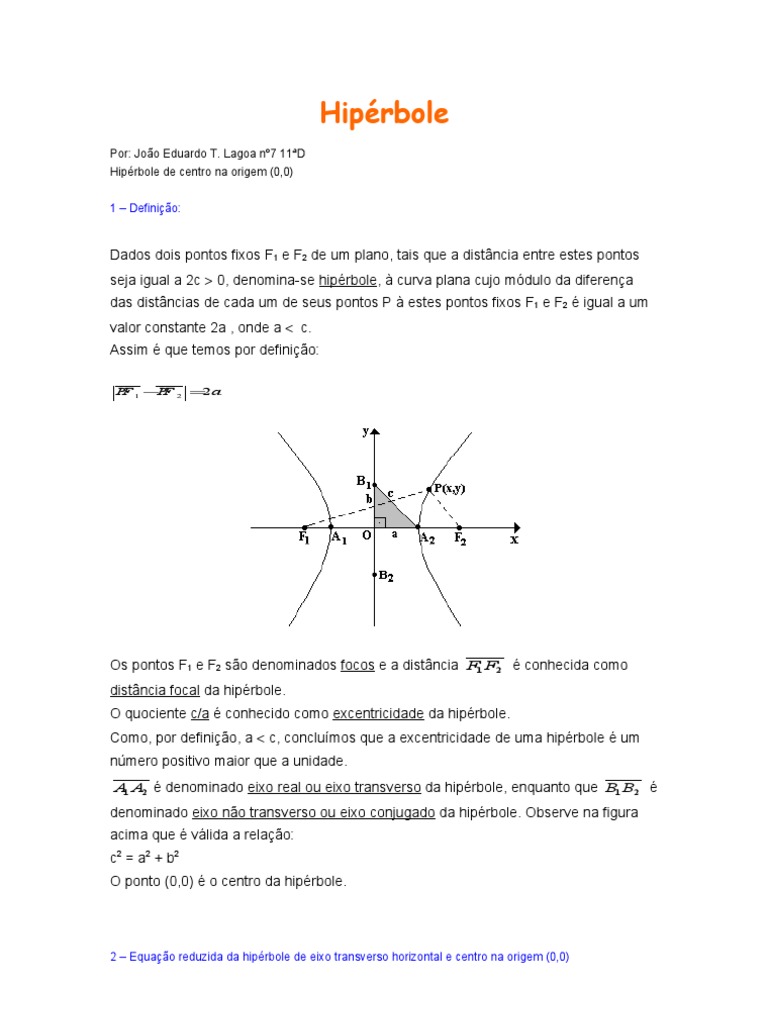 Hipérbole de Centro Na Origem | PDF | Equações | Conceitos matemáticos