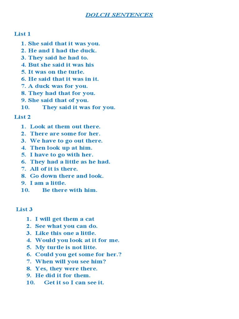 Dolch Sentences | PDF | Nature