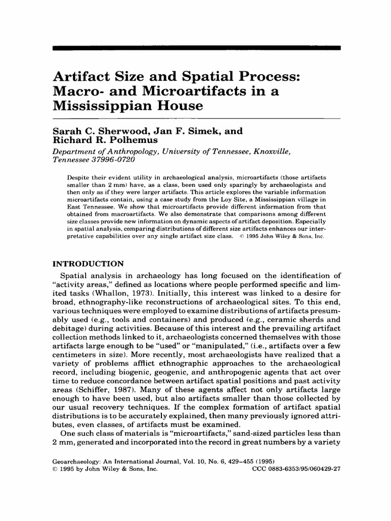 Artifact Size and Spatial Process: Macro-And Microartifacts A ...