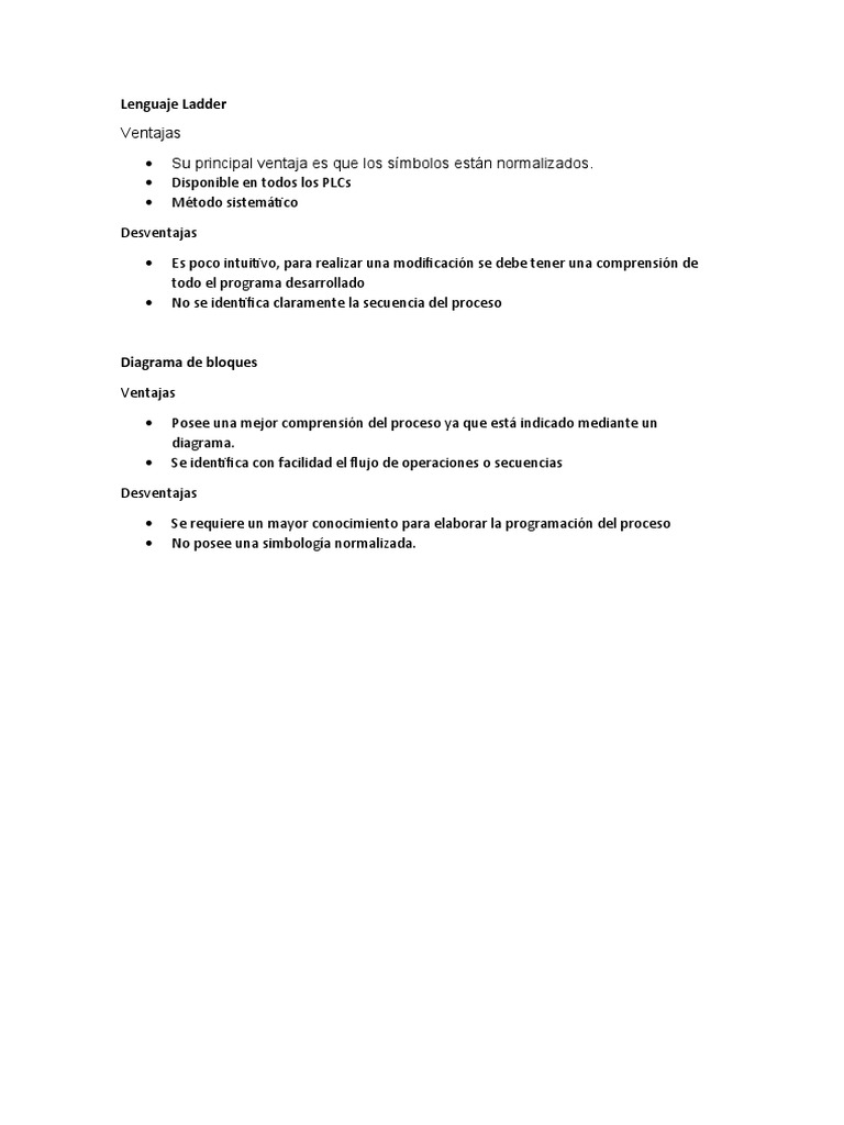 Lenguaje Ladder Ventajas y Desventajas | PDF | Negocios | Informática