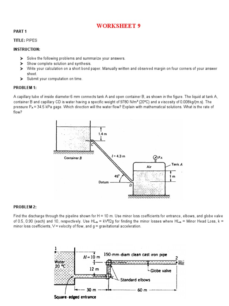Worksheet 9 | PDF | Fluid Dynamics | Pump