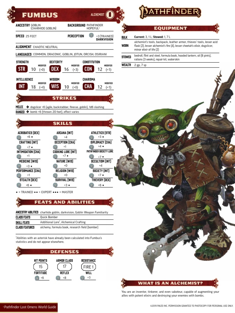 Fumbus - Level 1 Alchemist | PDF | Alchemy | Leisure