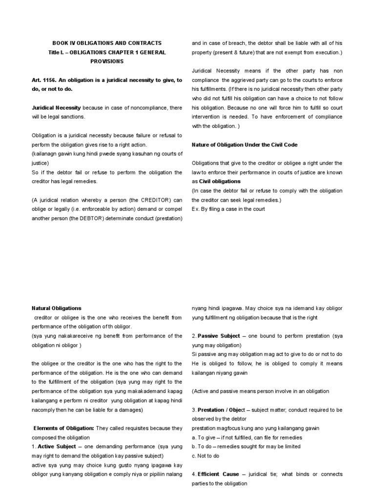 Book Iv Obligations And Contracts Pdf Law Of Obligations Negligence