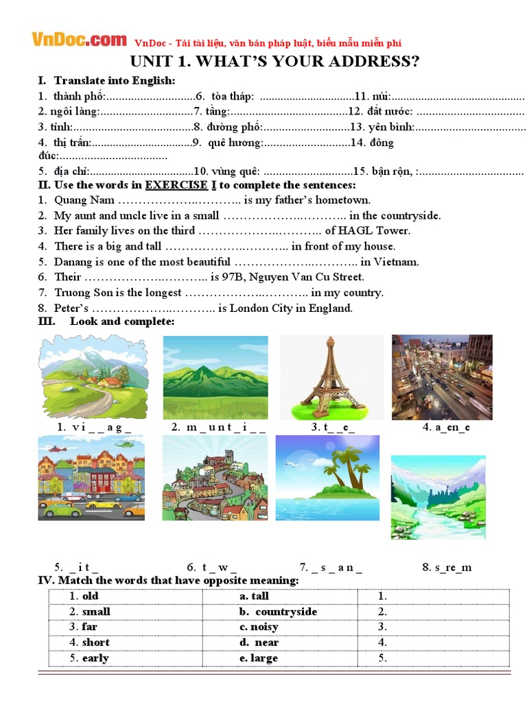 Bai Tap Tieng Anh Lop 5 Chuong Trinh Moi Unit 1 What S Your Address | PDF