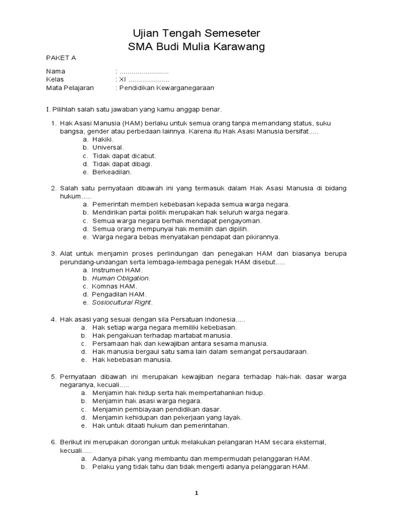 Soal Ujian Akhir Semester Kelas 2 A - November | PDF | Hukum