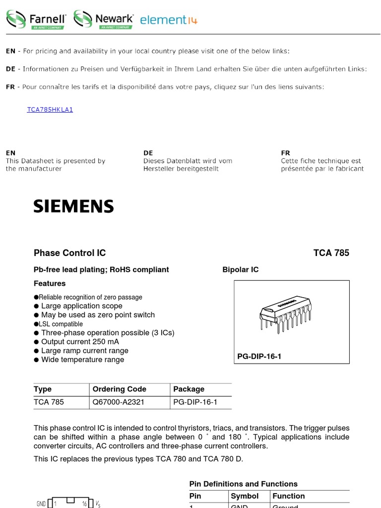 Tca 785 Datasheet | PDF | Detector (Radio) | Capacitor
