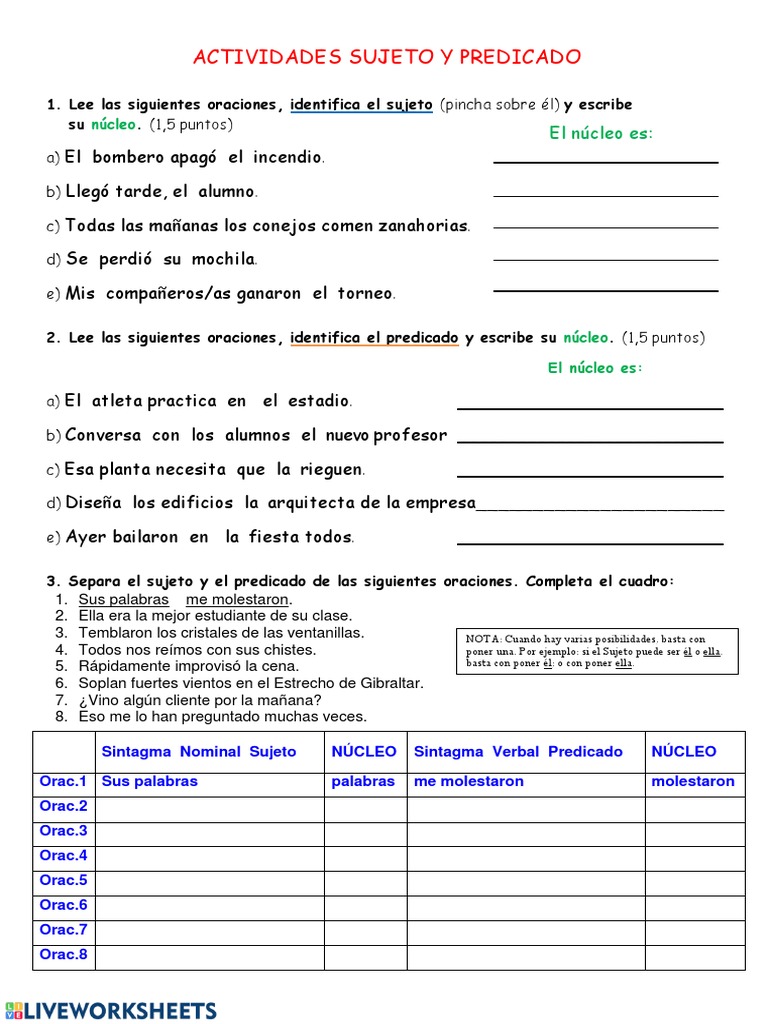 Hojas De Trabajo Completas De Sujetos Y Predicados 50+ Verbos