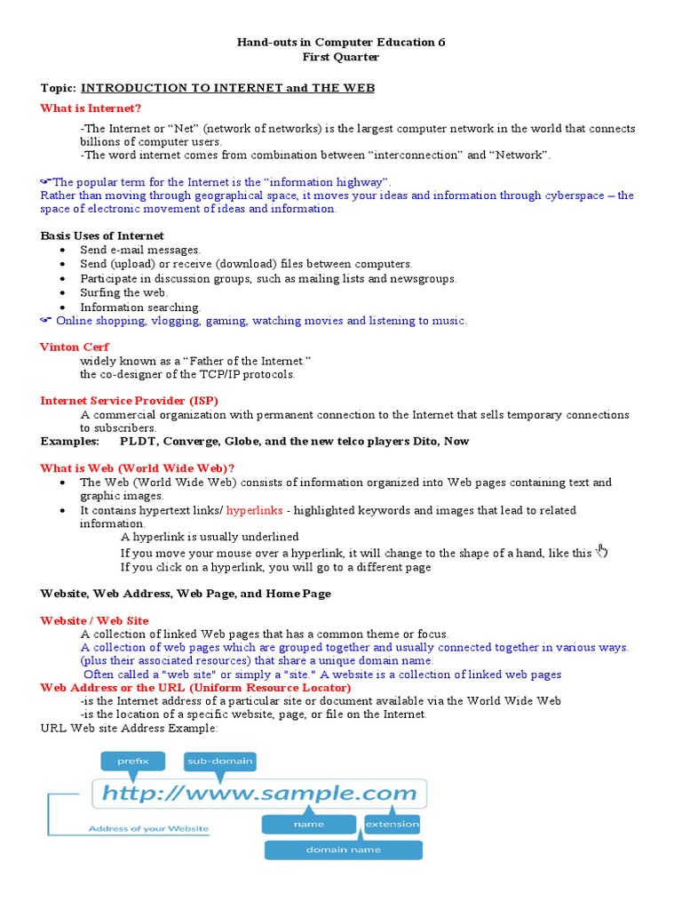 What Is Internet?: Hand-Outs in Computer Education 6 First Quarter Topic: Introduction To ...