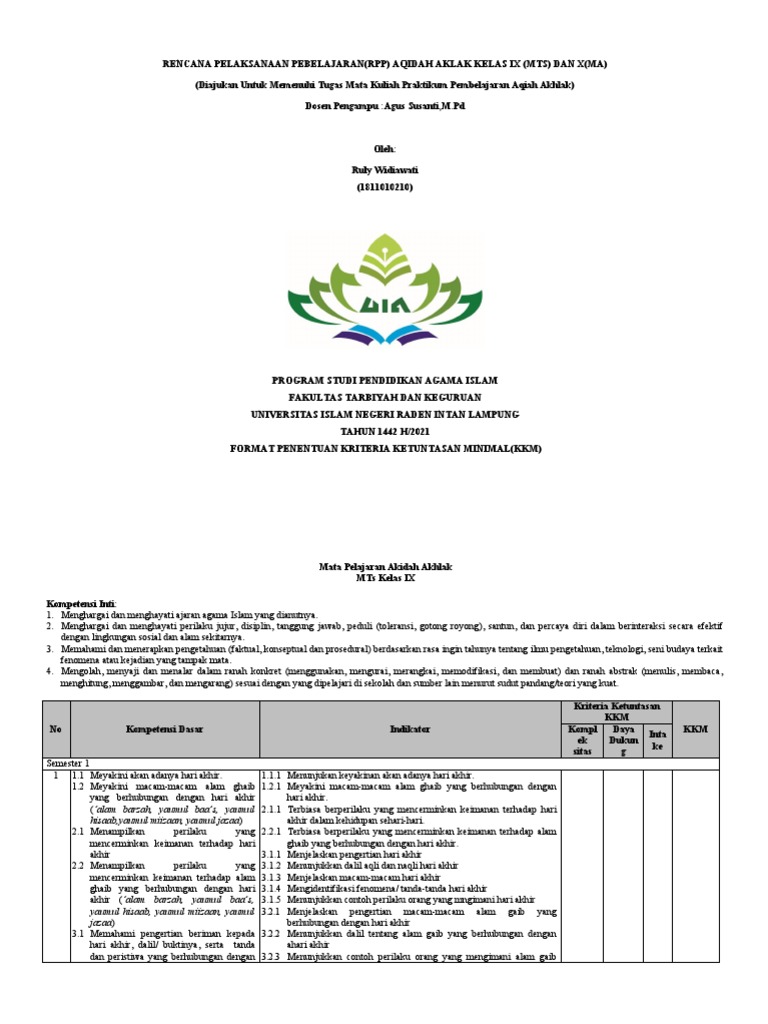 KKM Aqidah Akhlak Ix (MTS) & X (Ma) | PDF