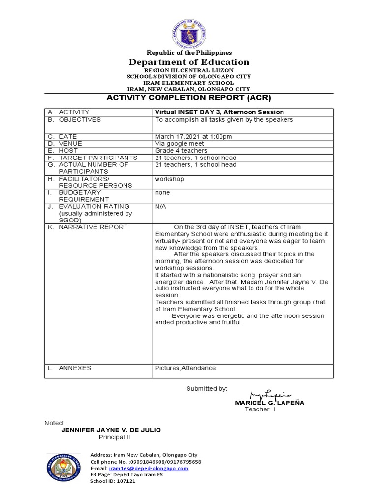 Inset Day3 Activity Completion Report | PDF | Human Nature | Communication