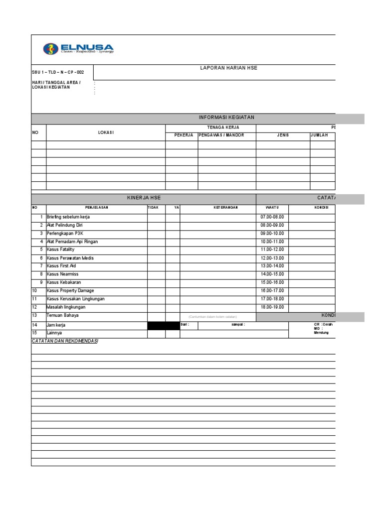 Lampiran 3 Laporan Harian Hse | PDF