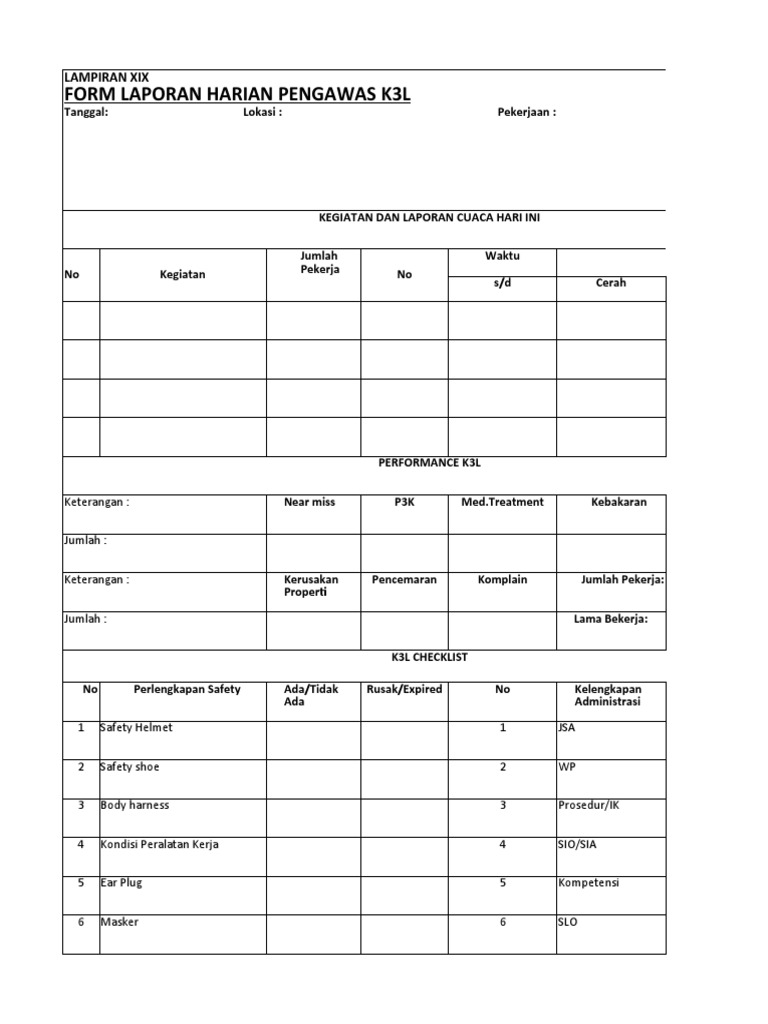 Laporan Harian Supervisor Hse | PDF
