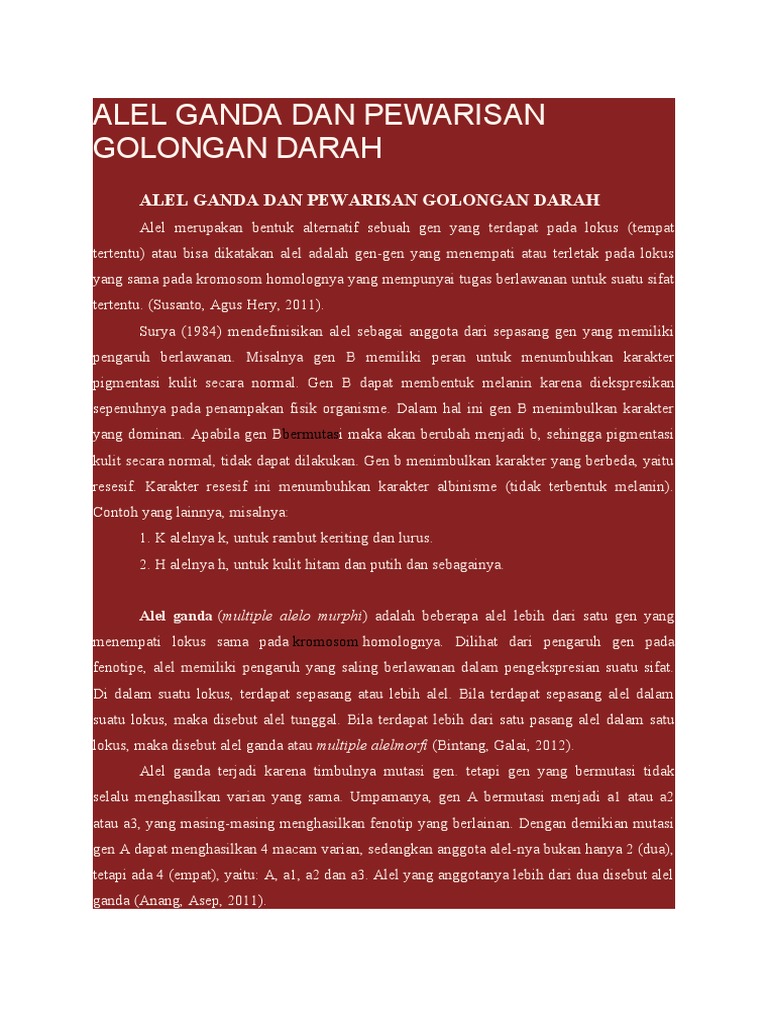 Alel Ganda Dan Pewarisan Golongan Darah | PDF