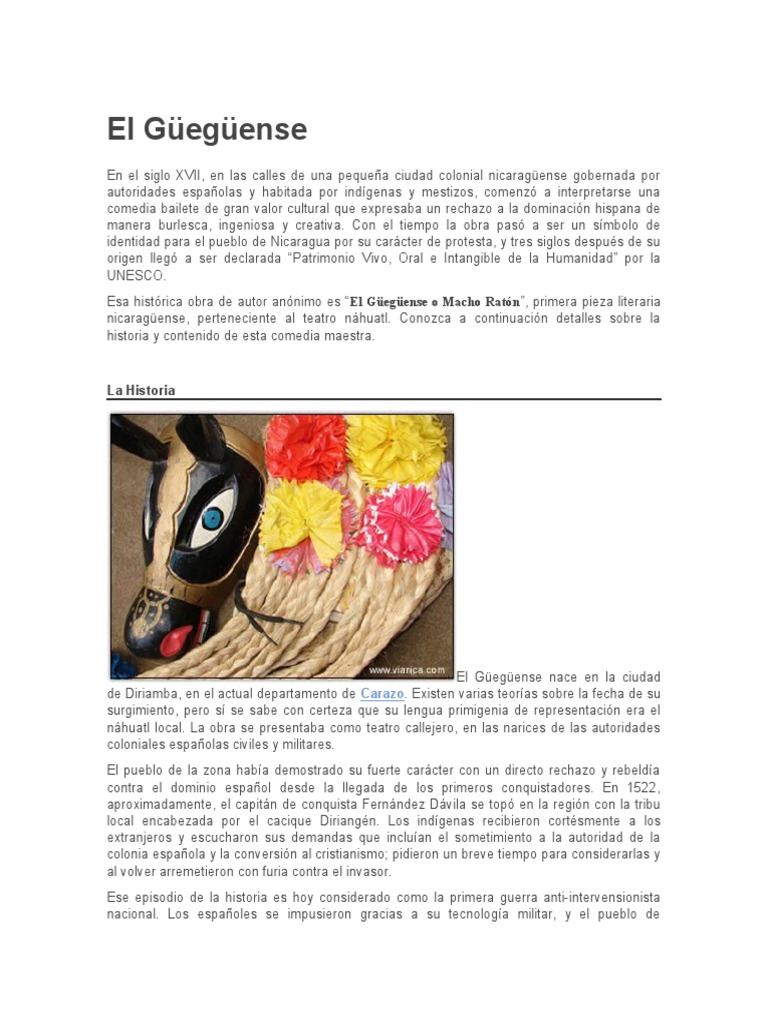 Historia y esencia de El Güegüense | PDF | Las artes escénicas | Teatro