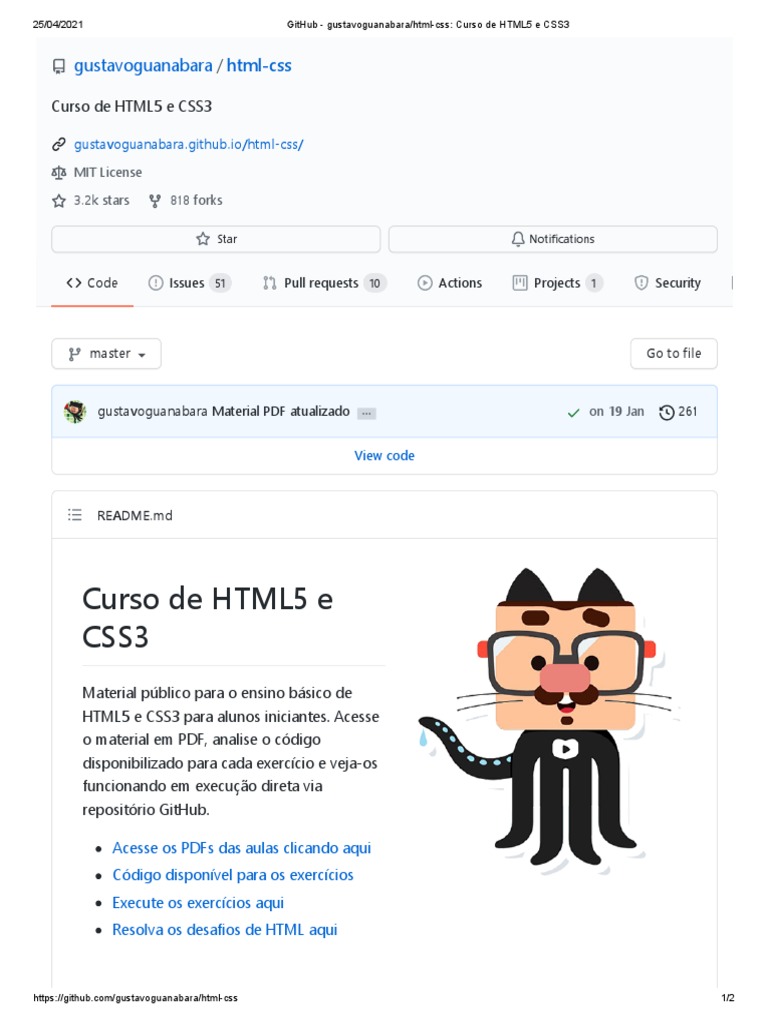 GitHub - Gustavoguanabara - Html-Css - Curso de HTML5 e CSS3 | PDF | Informática | Programas