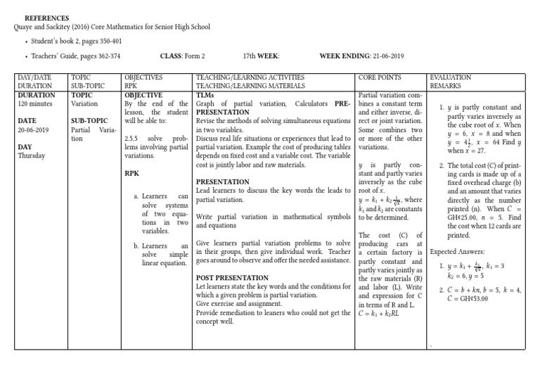 Partial Variation Lesson | PDF | Variable (Mathematics) | Equations