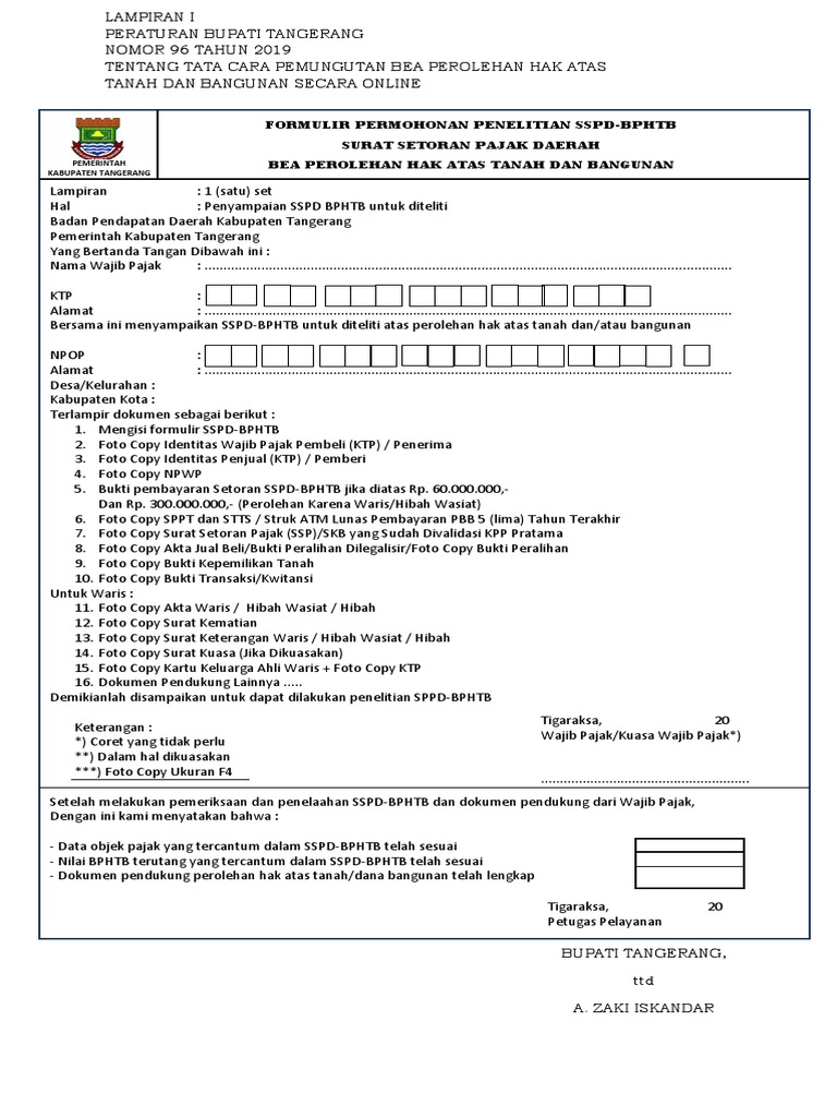 Prosedur SSPD-BPHTB Kabupaten Tangerang | PDF