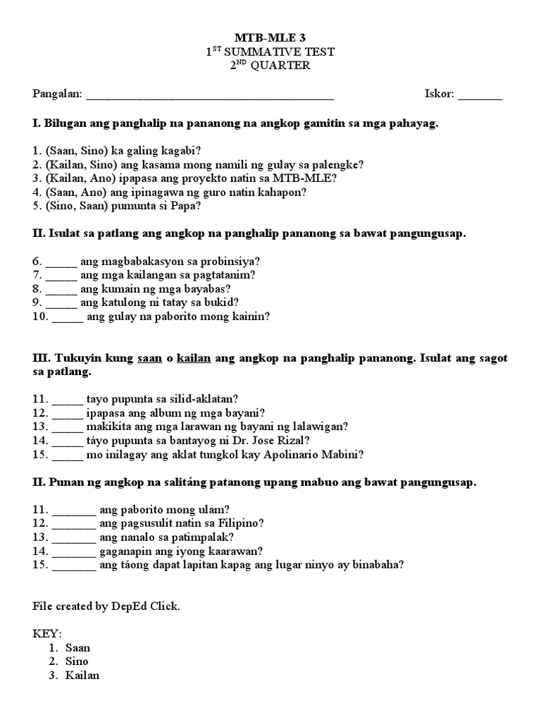Mtb-Mle3 ST1 Q2 | PDF