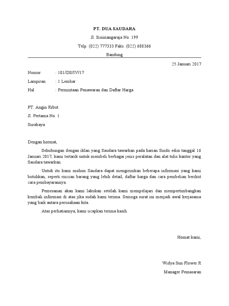 Surat Masuk Kepada PT. Angin Ribut | PDF