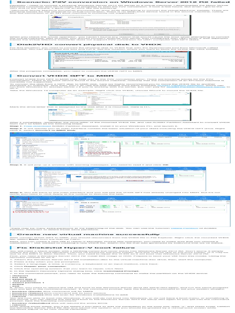 Convert VHDX GPT To MBR - To Fix P2V (Hyper-V) Conversion Failed | PDF