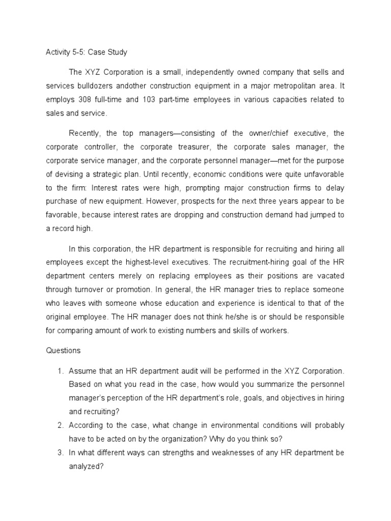 XYZ Corporation Case Study | PDF