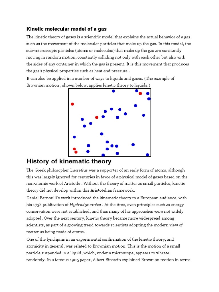Kinetic Molecular Model of A Gas | PDF | Brownian Motion | Gases