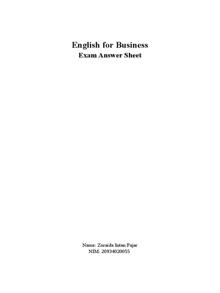 English For Business Answer Sheet - Zoraida Intan Fajar | PDF | Foods