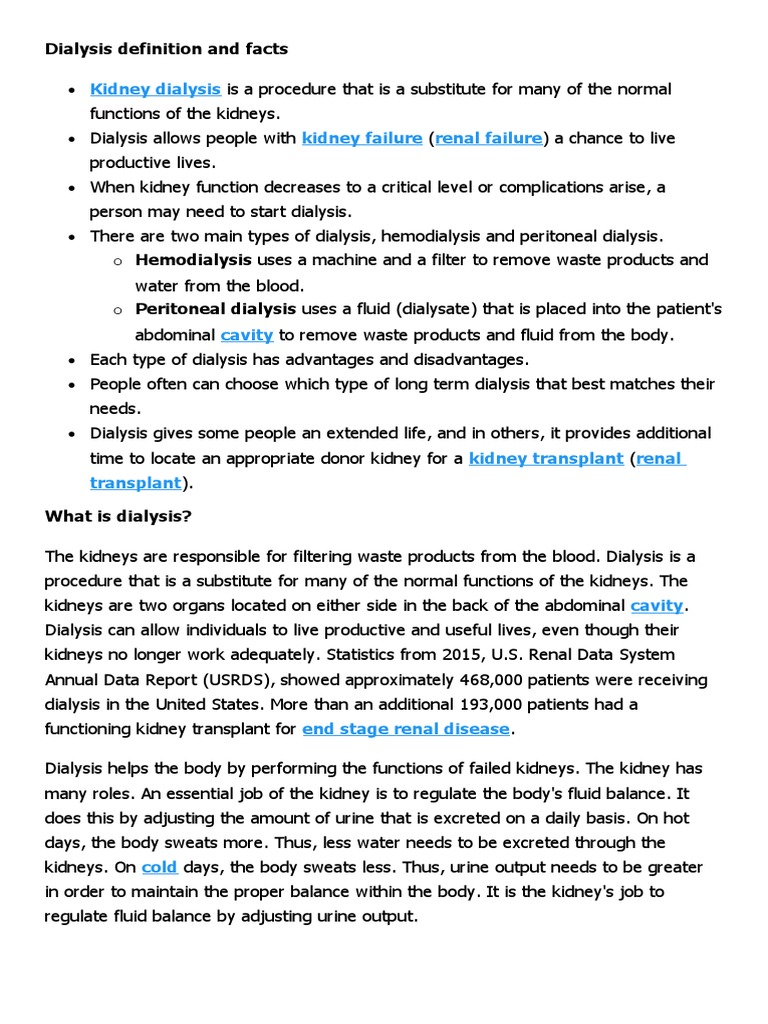 Dialysis Definition and Facts | PDF | Dialysis | Hemodialysis