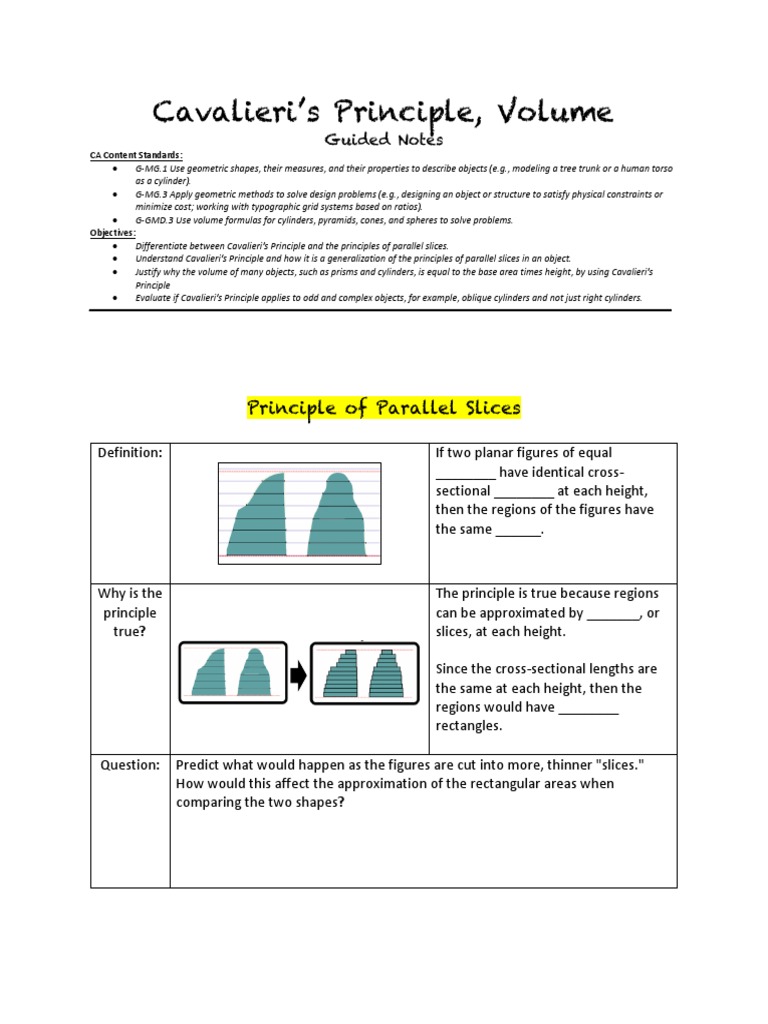 Cavalieri's Principle Guided Notes | PDF | Area | Elementary Mathematics