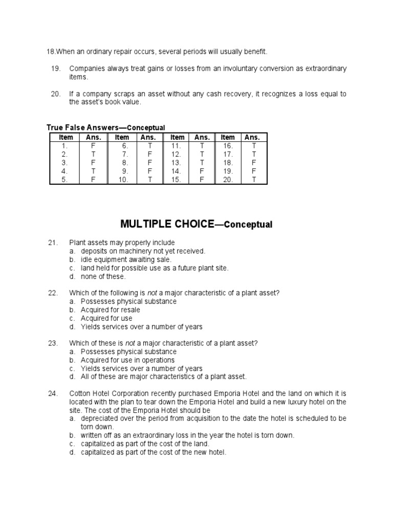 Multiple Choice: True False Answers | PDF | Historical Cost | Cost