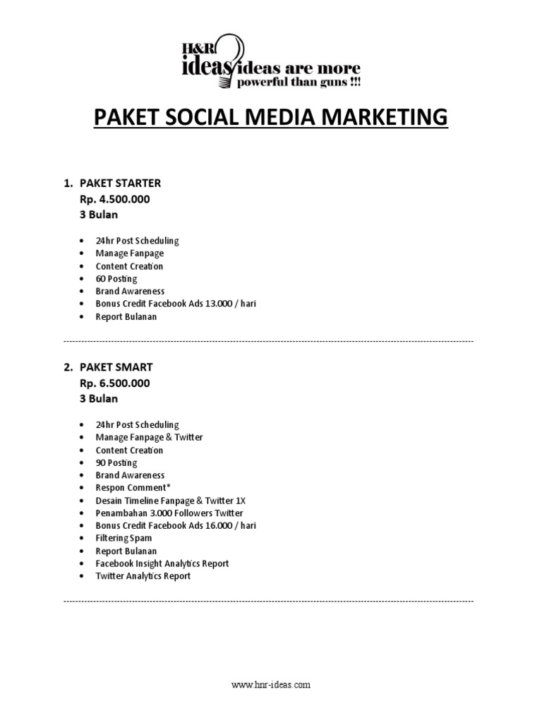 Paket Social Media Marketing 3 Bulanan | PDF | Business | Finance ...