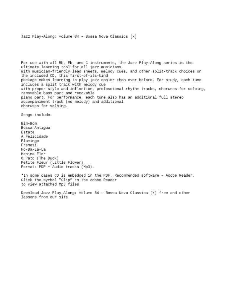 Jazz Play-Along Volume 84 - Bossa Nova Classics (X) | PDF | Art