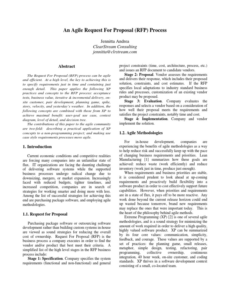 An Agile Request For Proposal Rfp Process Ref Pdf Use Case