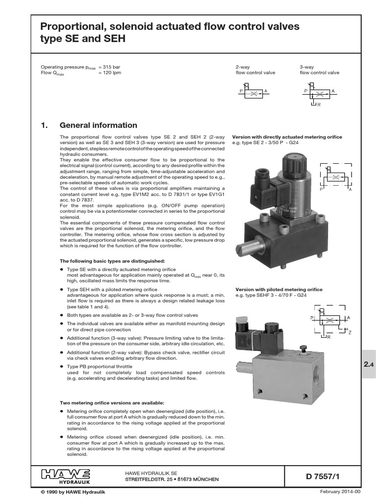 Proportional, Solenoid Actuated Flow Control Valves Type SE and SEH ...
