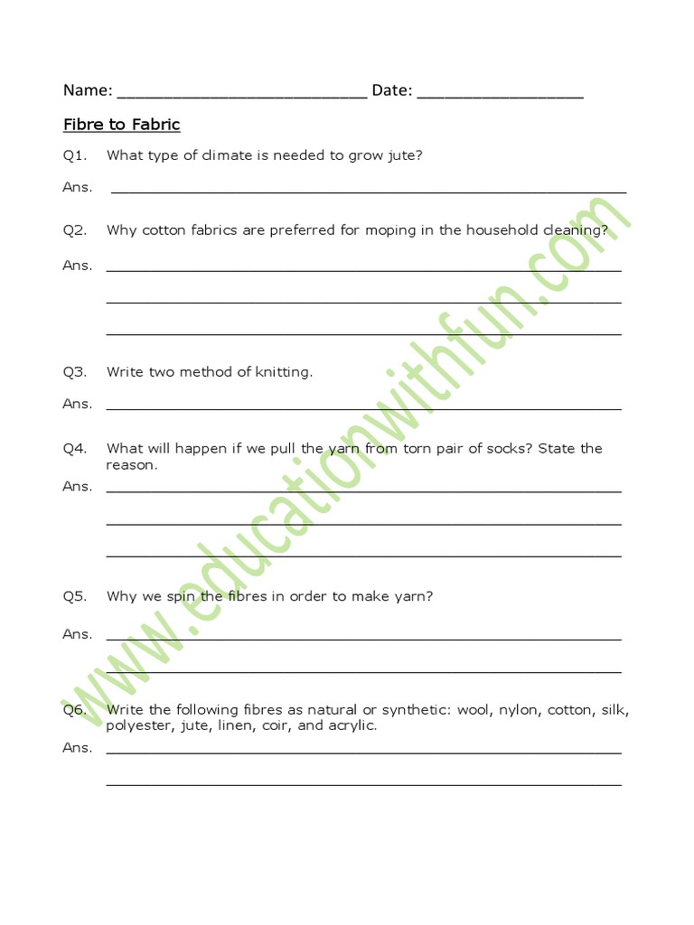 Fibre To Fabric Worksheet 4 | PDF