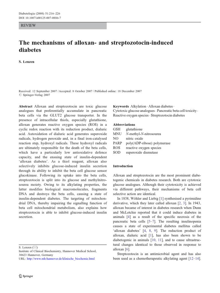 The Mechanisms of Alloxan-And Streptozotocin-Induced Diabetes ...