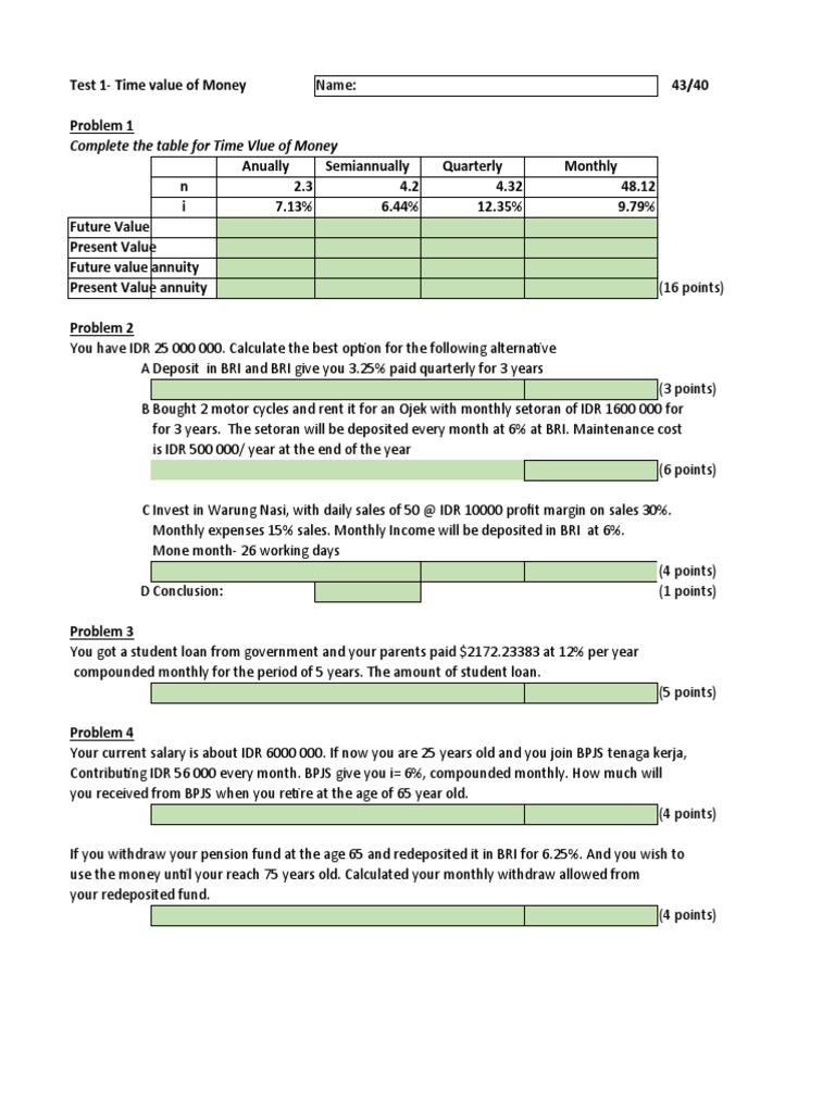 Complete The Table For Time Vlue of Money | PDF | Present Value ...