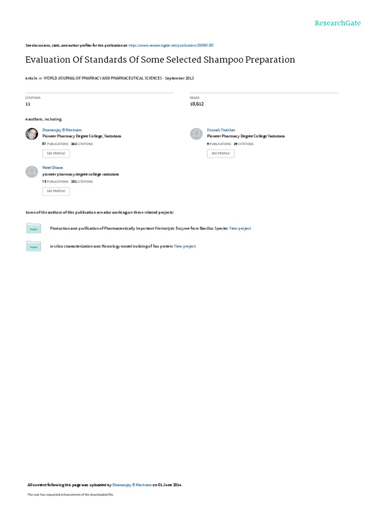 Evaluation of Standards of Some Selected Shampoo Preparation | PDF ...