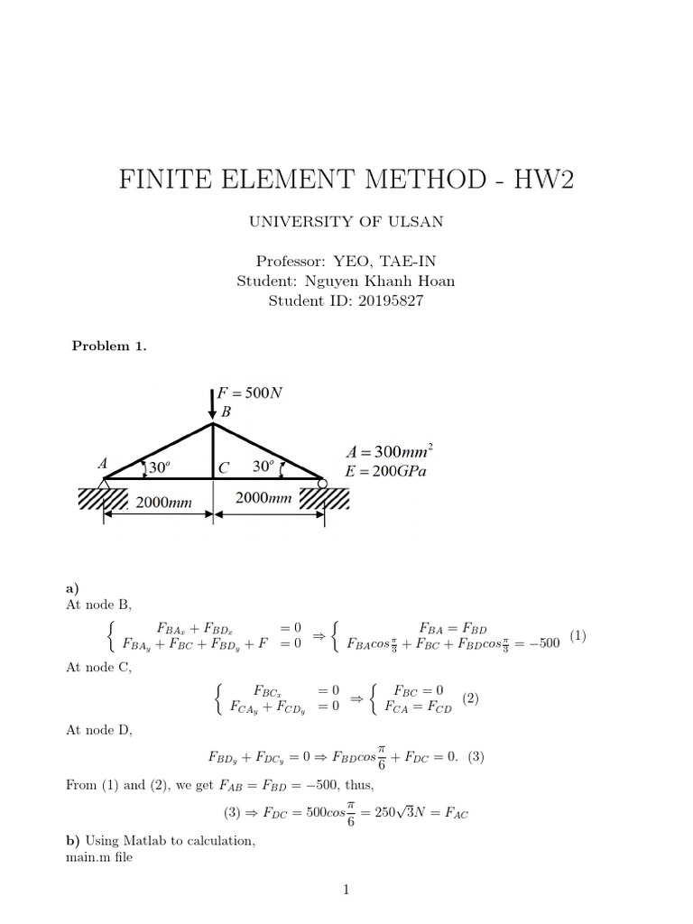 Finite Element Method - Hw2: University of Ulsan Professor: YEO, TAE-IN ...