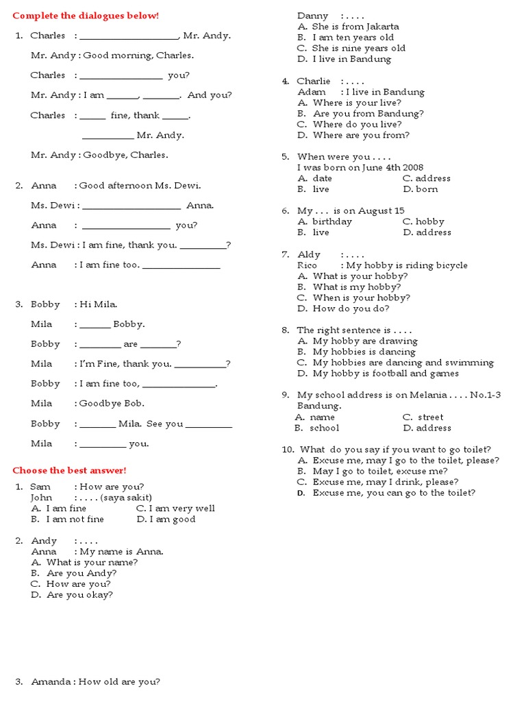 Soal Bahasa Inggris Greeting and Introduction | PDF