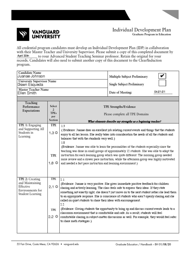 Individual Development Plan Template | PDF | Educational Assessment | Goal