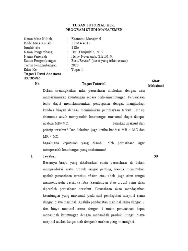 Tugas 1 Ekonomi Manajerial | PDF