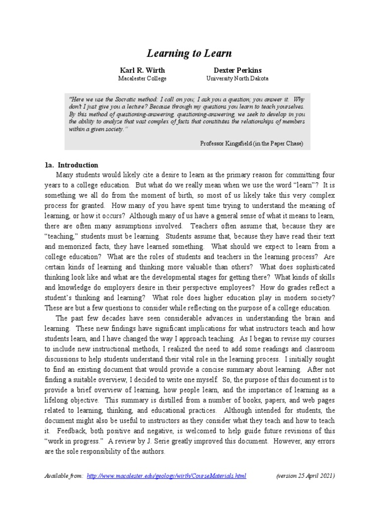 Learning To Learn | PDF | Affect (Psychology) | Learning