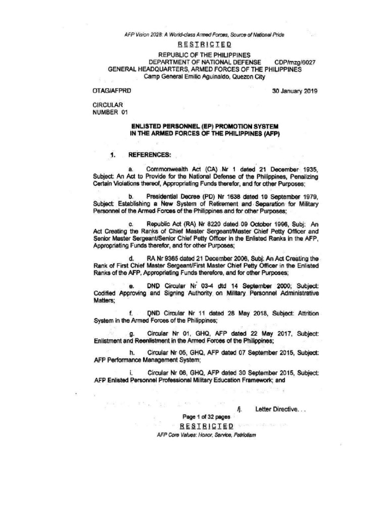 GHQ Cir Nr1 DTD 30 Jan 2020 Ep Promotion System in The Afp | PDF