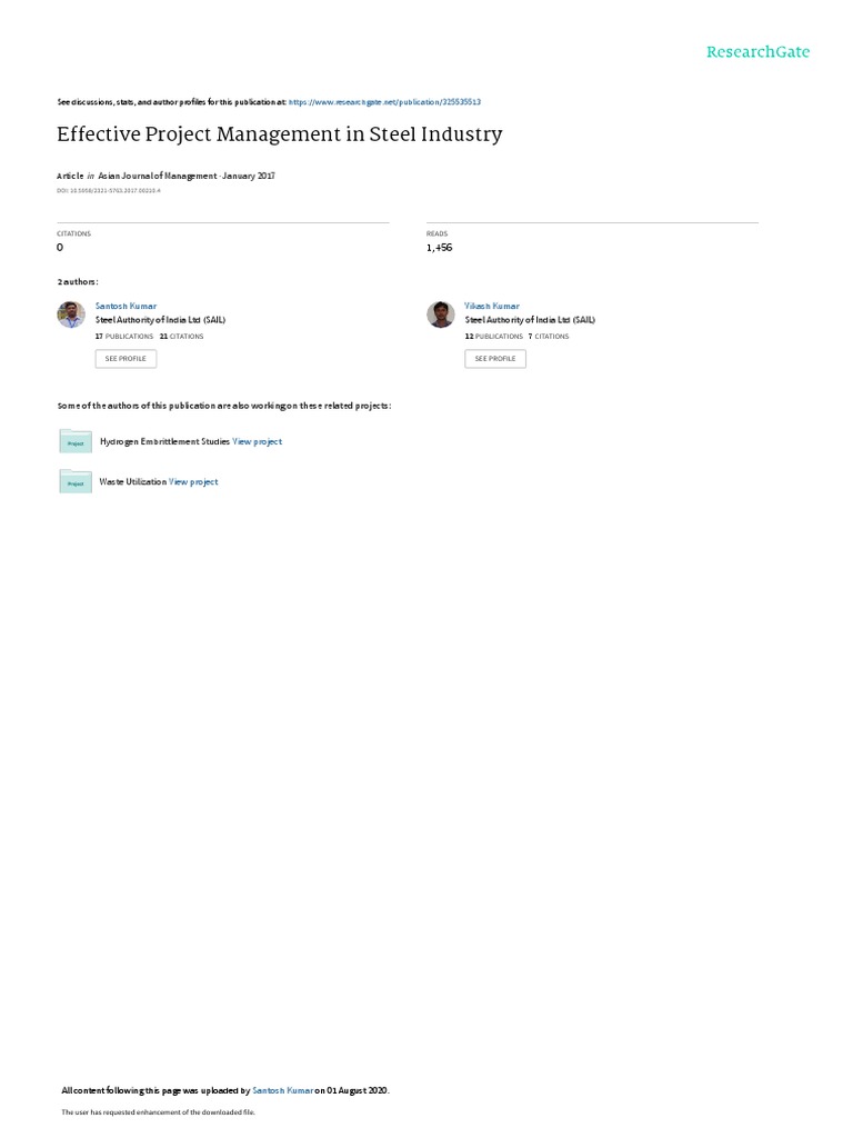 2017 Effective Project Management in Steel Industry | PDF | Project ...