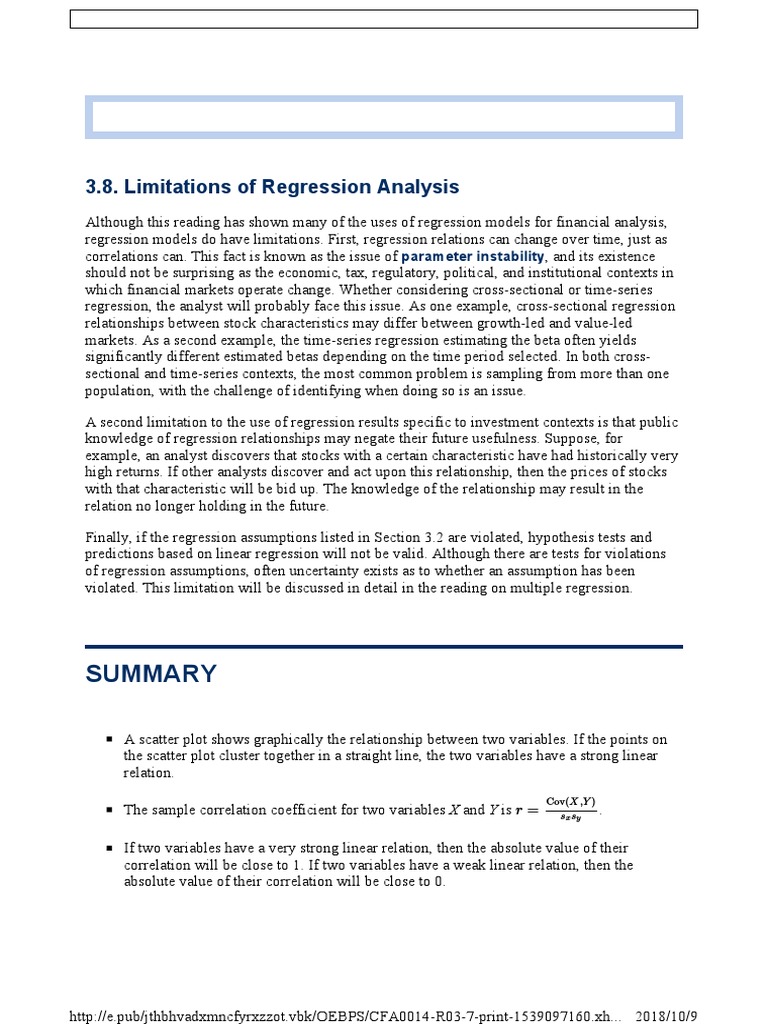 Reading 07 Correlation And Regression Pdf Errors And Residuals Coefficient Of Determination