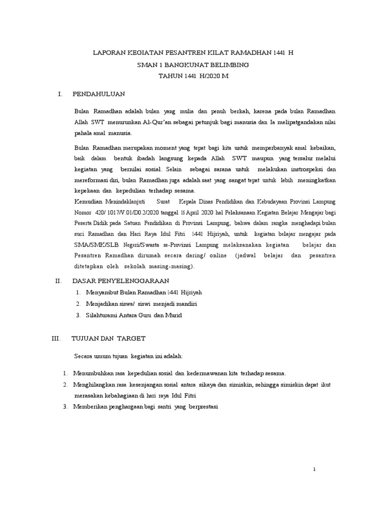 Laporan Kegiatan Pesantren Kilat Ramadhan | PDF