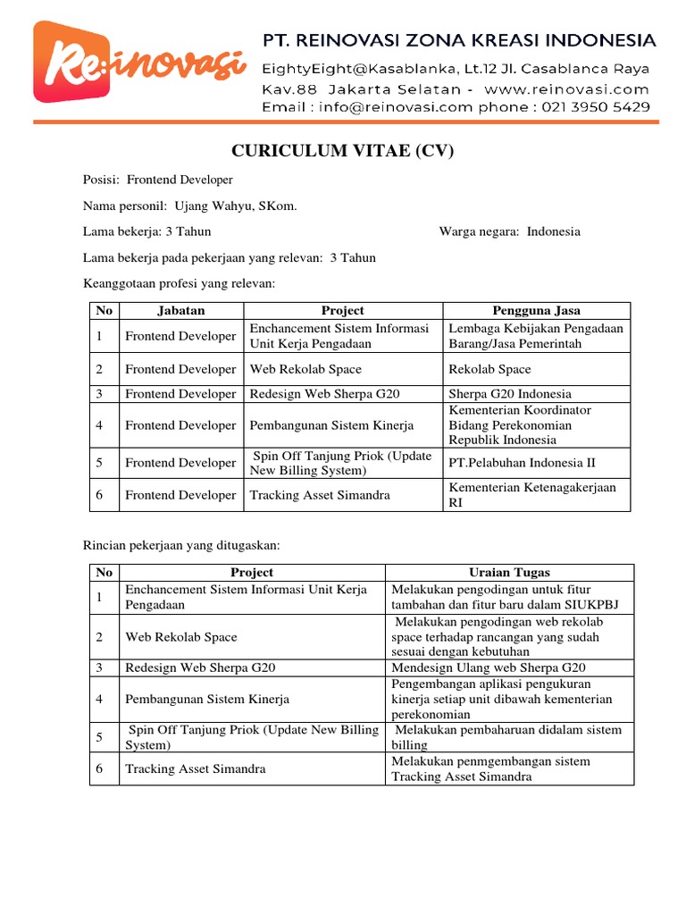 CV - Ujang Wahyu - Frontend Programmer | PDF | Bisnis