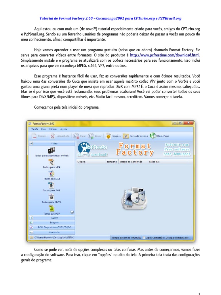 Tutorial Do Format Factory | Download grátis PDF | Codec | Programas